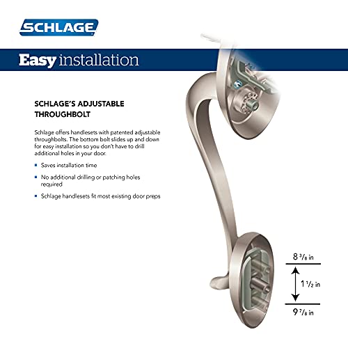 Schlage F60 V CAM 619 ACC Camelot Front Entry Handleset with Accent Lever, Deadbolt Keyed 1 Side, Satin Nickel