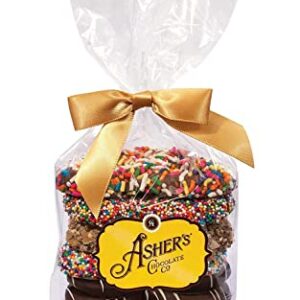 Asher's Chocolates, Chocolate Covered Pretzels Gift Basket, Holiday Assortment of Candy, Small Batches of Kosher Chocolate, Family Owned Since 1892 (8 oz, Milk & Dark)