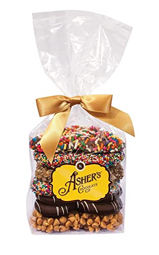 Asher's Chocolates, Chocolate Covered Pretzels Gift Basket, Holiday Assortment of Candy, Small Batches of Kosher Chocolate, Family Owned Since 1892 (8 oz, Milk & Dark)