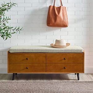 Walker Edison Mid Century Modern Wood Entryway Bench with Cushion Hallway Mudroom Metal Bedroom Bench Ottoman, 46 Inch, Acorn