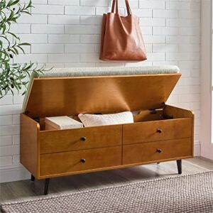 Walker Edison Mid Century Modern Wood Entryway Bench with Cushion Hallway Mudroom Metal Bedroom Bench Ottoman, 46 Inch, Acorn