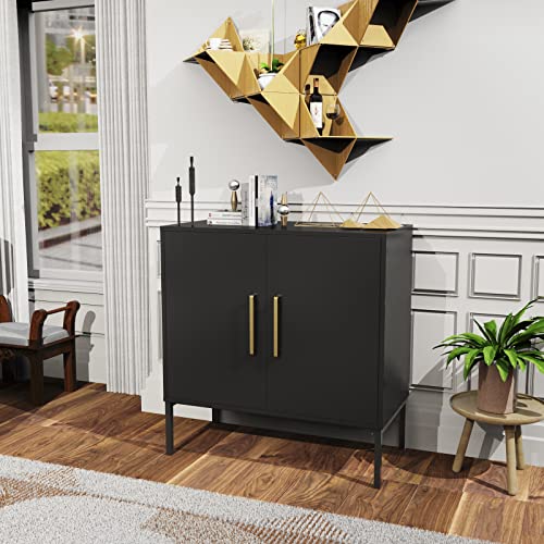 JOZZBY Storage Buffet Cabinet, Freestanding Sideboard with Double Doors, Modern Wooden Sideboard, Black Side Cabinets for Bedroom, Living Room, Kitchen, Office and Hallway