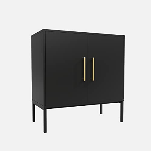 JOZZBY Storage Buffet Cabinet, Freestanding Sideboard with Double Doors, Modern Wooden Sideboard, Black Side Cabinets for Bedroom, Living Room, Kitchen, Office and Hallway