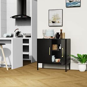 JOZZBY Storage Buffet Cabinet, Freestanding Sideboard with Double Doors, Modern Wooden Sideboard, Black Side Cabinets for Bedroom, Living Room, Kitchen, Office and Hallway