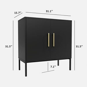 JOZZBY Storage Buffet Cabinet, Freestanding Sideboard with Double Doors, Modern Wooden Sideboard, Black Side Cabinets for Bedroom, Living Room, Kitchen, Office and Hallway