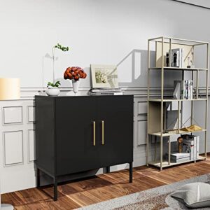 JOZZBY Storage Buffet Cabinet, Freestanding Sideboard with Double Doors, Modern Wooden Sideboard, Black Side Cabinets for Bedroom, Living Room, Kitchen, Office and Hallway