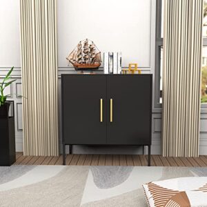 JOZZBY Storage Buffet Cabinet, Freestanding Sideboard with Double Doors, Modern Wooden Sideboard, Black Side Cabinets for Bedroom, Living Room, Kitchen, Office and Hallway