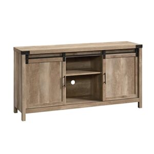 sauder bridge acre tv credenza with sliding doors, lintel oak finish