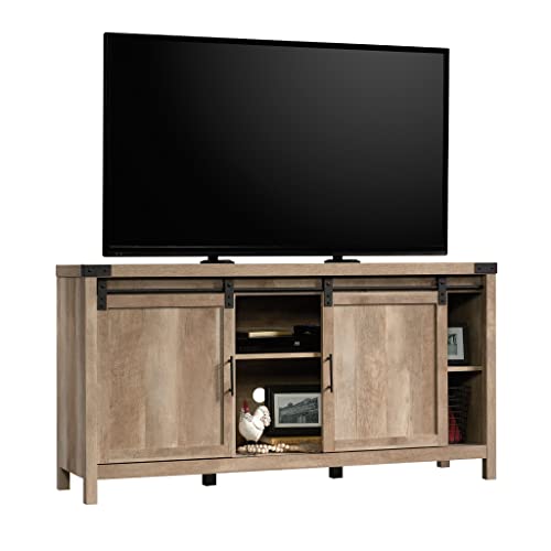 Sauder Bridge Acre TV Credenza with Sliding Doors, Lintel Oak Finish