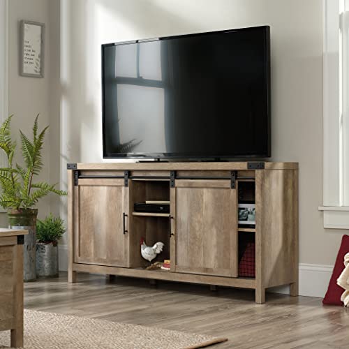 Sauder Bridge Acre TV Credenza with Sliding Doors, Lintel Oak Finish