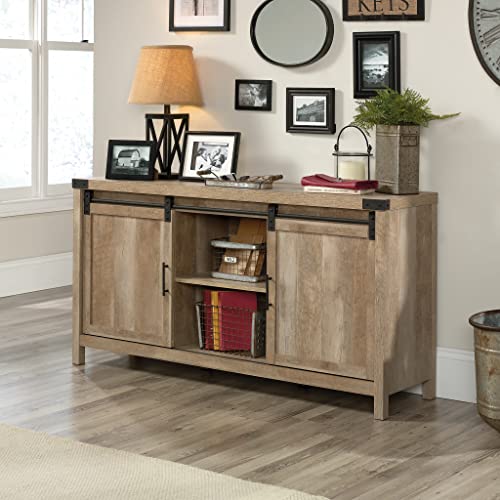 Sauder Bridge Acre TV Credenza with Sliding Doors, Lintel Oak Finish