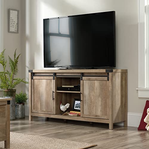 Sauder Bridge Acre TV Credenza with Sliding Doors, Lintel Oak Finish