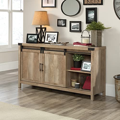 Sauder Bridge Acre TV Credenza with Sliding Doors, Lintel Oak Finish