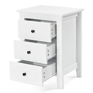 WATERJOY White Nightstand with 3 Drawers, Modern Accent Side End Tables for Bedroom Living Room