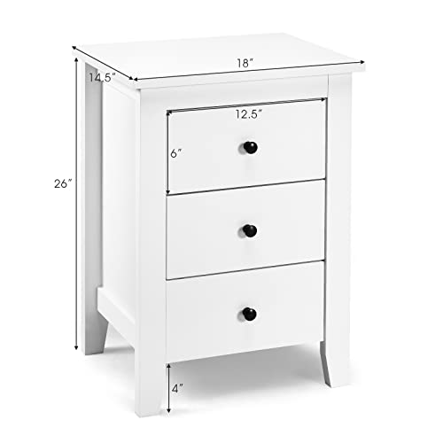 WATERJOY White Nightstand with 3 Drawers, Modern Accent Side End Tables for Bedroom Living Room