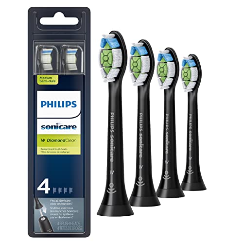 Philips Sonicare Genuine W DiamondClean Replacement Toothbrush Heads, 4 Brush Heads, Black, HX6064/95