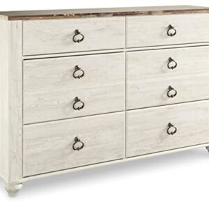 Signature Design by Ashley Willowton Coastal Cottage 6 Drawer Dresser with Faux Plank Top, Whitewash