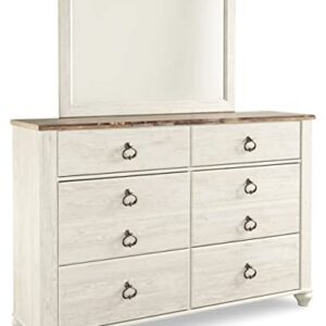 Signature Design by Ashley Willowton Coastal Cottage 6 Drawer Dresser with Faux Plank Top, Whitewash