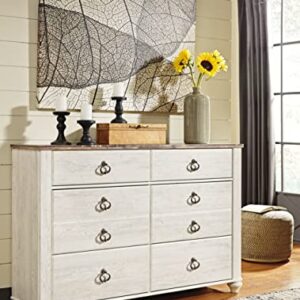 Signature Design by Ashley Willowton Coastal Cottage 6 Drawer Dresser with Faux Plank Top, Whitewash