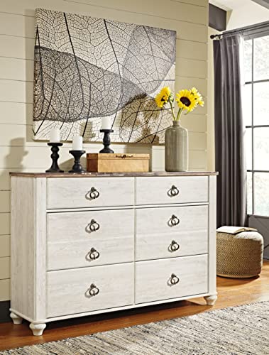 Signature Design by Ashley Willowton Coastal Cottage 6 Drawer Dresser with Faux Plank Top, Whitewash