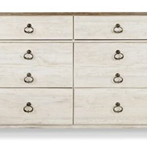 Signature Design by Ashley Willowton Coastal Cottage 6 Drawer Dresser with Faux Plank Top, Whitewash