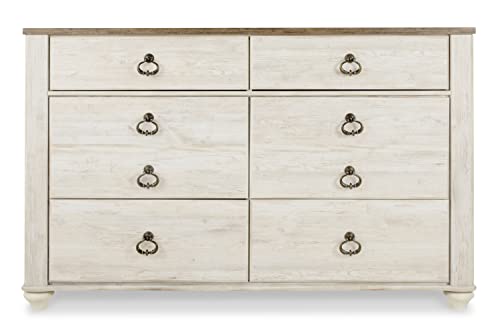 Signature Design by Ashley Willowton Coastal Cottage 6 Drawer Dresser with Faux Plank Top, Whitewash