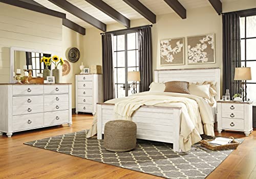 Signature Design by Ashley Willowton Coastal Cottage 6 Drawer Dresser with Faux Plank Top, Whitewash