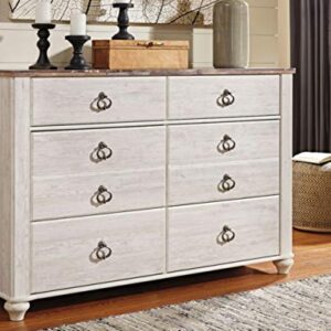 Signature Design by Ashley Willowton Coastal Cottage 6 Drawer Dresser with Faux Plank Top, Whitewash