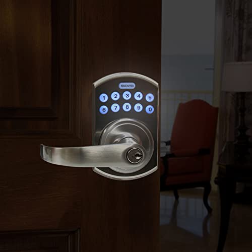 Signstek Keypad Entry Lever Door Lock with LED Backlit Keypad Password/Key Accessibles, Satin Nickel