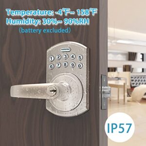 Signstek Keypad Entry Lever Door Lock with LED Backlit Keypad Password/Key Accessibles, Satin Nickel