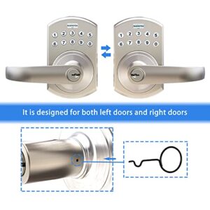 Signstek Keypad Entry Lever Door Lock with LED Backlit Keypad Password/Key Accessibles, Satin Nickel