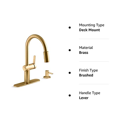 Kohler Koi R22940-SD-2MB Pull Down Kitchen Faucet with Soap Dispenser Vibrant Brushed Moderne Brass Finish