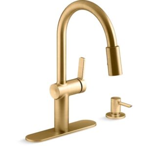 kohler koi r22940-sd-2mb pull down kitchen faucet with soap dispenser vibrant brushed moderne brass finish