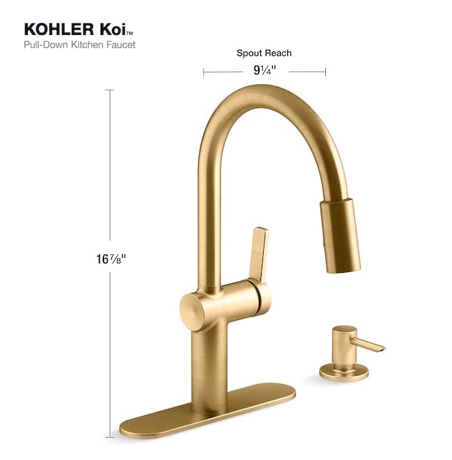 Kohler Koi R22940-SD-2MB Pull Down Kitchen Faucet with Soap Dispenser Vibrant Brushed Moderne Brass Finish