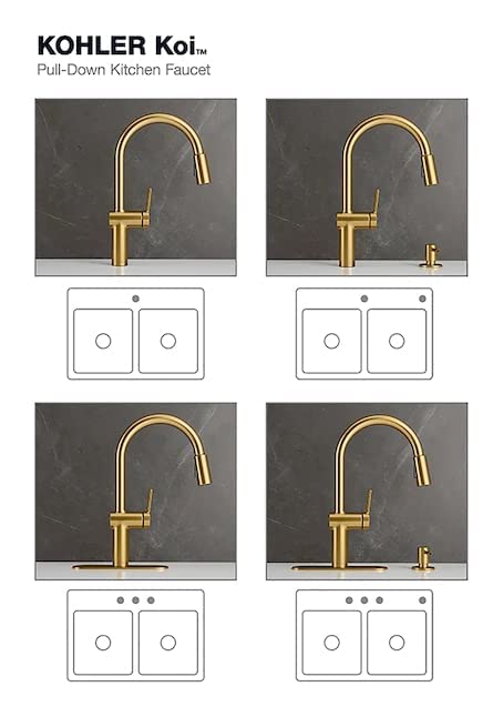 Kohler Koi R22940-SD-2MB Pull Down Kitchen Faucet with Soap Dispenser Vibrant Brushed Moderne Brass Finish