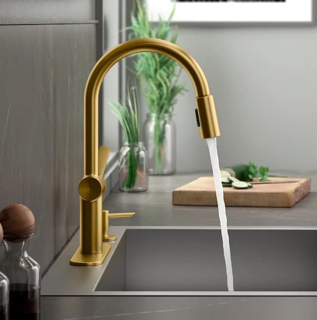 Kohler Koi R22940-SD-2MB Pull Down Kitchen Faucet with Soap Dispenser Vibrant Brushed Moderne Brass Finish