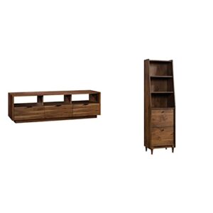 sauder harvey park credenza, for tvs up to 70″, grand walnut finish & harvey park narrow bookcase, grand walnut finish