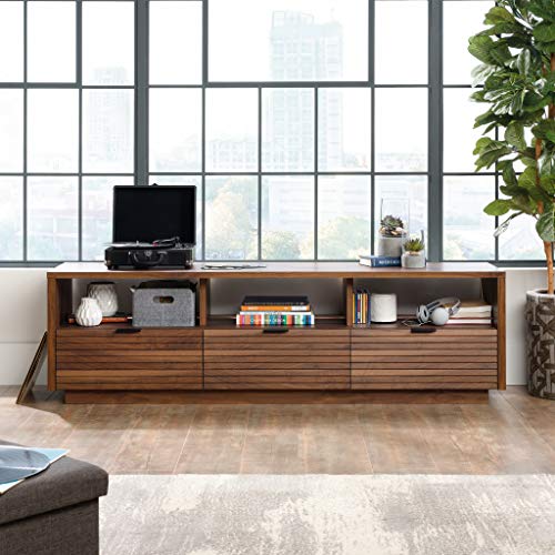 Sauder Harvey Park Credenza, for TVs up to 70", Grand Walnut Finish & Harvey Park Narrow Bookcase, Grand Walnut Finish