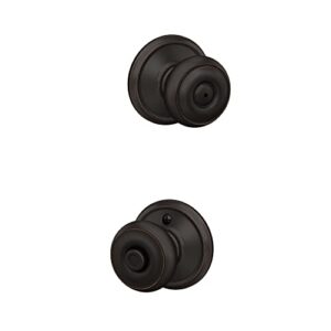 Schlage F40 V GEO 716 Georgian Door Knob, Bed & Bath Privacy Lock, Aged Bronze