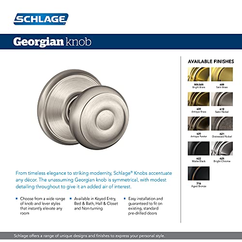 Schlage F40 V GEO 716 Georgian Door Knob, Bed & Bath Privacy Lock, Aged Bronze