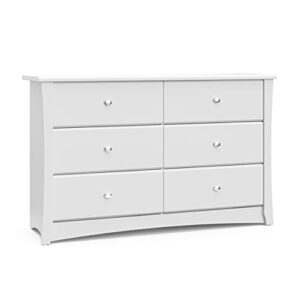 storkcraft crescent 6 drawer double dresser (white) – dresser for kids bedroom, nursery dresser organizer, chest of drawers for bedroom with 6 drawers, universal design for children’s bed