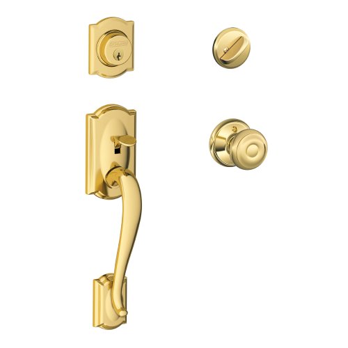 Camelot Single Cylinder Handleset and Georgian Knob, Bright Brass (F60 CAM 605 GEO)