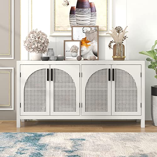 Foyer Tables for Entryway 58 Inch Modern Sideboard Buffet Table Storage Cabinet Console Sofa Table with Adjustable Shelves for Kitchen Living Room, Dining Room, Bedroom, and Hallway, White