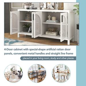 Foyer Tables for Entryway 58 Inch Modern Sideboard Buffet Table Storage Cabinet Console Sofa Table with Adjustable Shelves for Kitchen Living Room, Dining Room, Bedroom, and Hallway, White