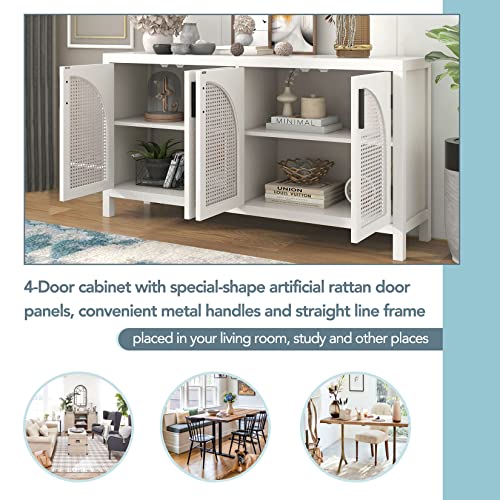 Foyer Tables for Entryway 58 Inch Modern Sideboard Buffet Table Storage Cabinet Console Sofa Table with Adjustable Shelves for Kitchen Living Room, Dining Room, Bedroom, and Hallway, White