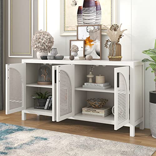 Foyer Tables for Entryway 58 Inch Modern Sideboard Buffet Table Storage Cabinet Console Sofa Table with Adjustable Shelves for Kitchen Living Room, Dining Room, Bedroom, and Hallway, White