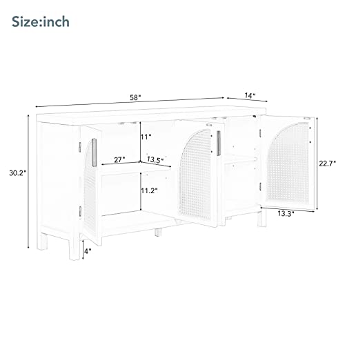 Foyer Tables for Entryway 58 Inch Modern Sideboard Buffet Table Storage Cabinet Console Sofa Table with Adjustable Shelves for Kitchen Living Room, Dining Room, Bedroom, and Hallway, White