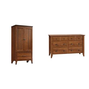 sauder carson forge armoire, washington cherry finish & shoal creek dresser, oiled oak finish