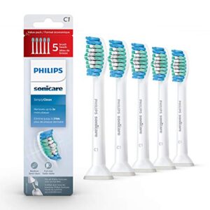 philips sonicare genuine simplyclean replacement toothbrush heads, 5 brush heads, white, hx6015/03