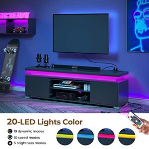 Rolanstar TV Stand with LED Lights & Power Outlet, Modern Entertainment Center for 32/43/50/55/65 Inchs TVs, Tv Table, Universal Gaming LED TV Media stand with Storage Cabinet and Large Storage, Black